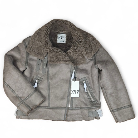 Zara | Jackets & Coats | Zara Faux Shearling Aviator Jacket Taupe Gray ...